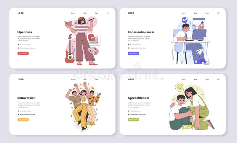 Big Five Personality Traits on a Website. Flat Vector Illustration ...