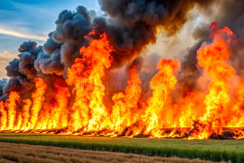 Big Flames on Field during Fire Stock Illustration - Illustration of ...