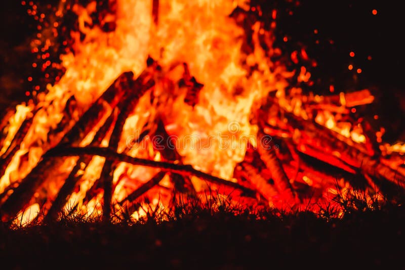 Big Flames on Field during Fire Stock Photo - Image of dried, close ...