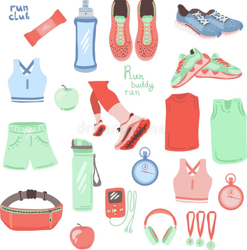 Big Flat Design Set with Running Sport Equipment Stock Vector ...
