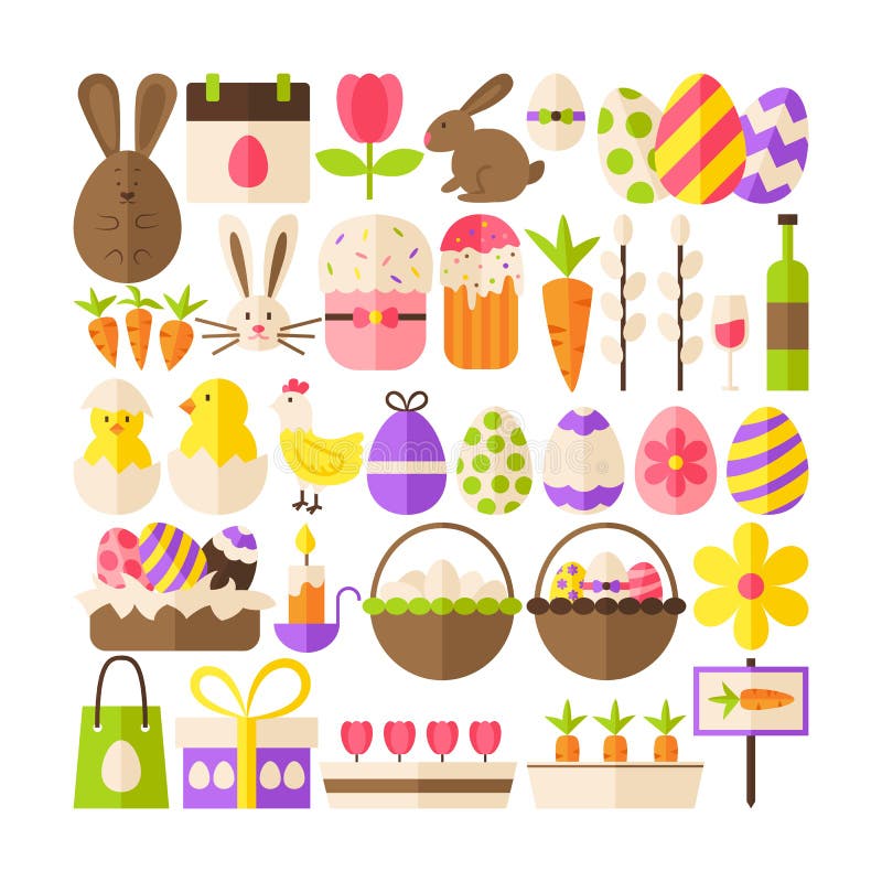 Big Flat Vector Collection of Happy Easter Objects Stock Vector ...