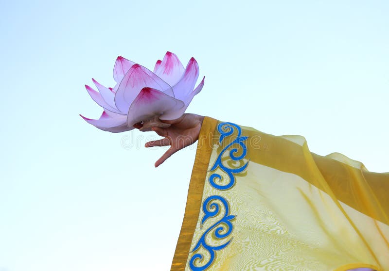 Big Flower Lotus Supported by the Hands of the Oriental Dancer Stock ...