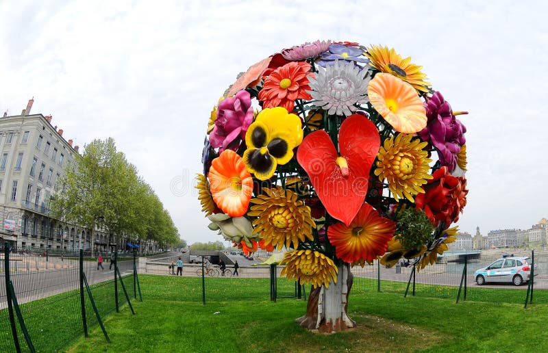 Big flower in Lyon editorial stock photo. Image of artificial - 18447938