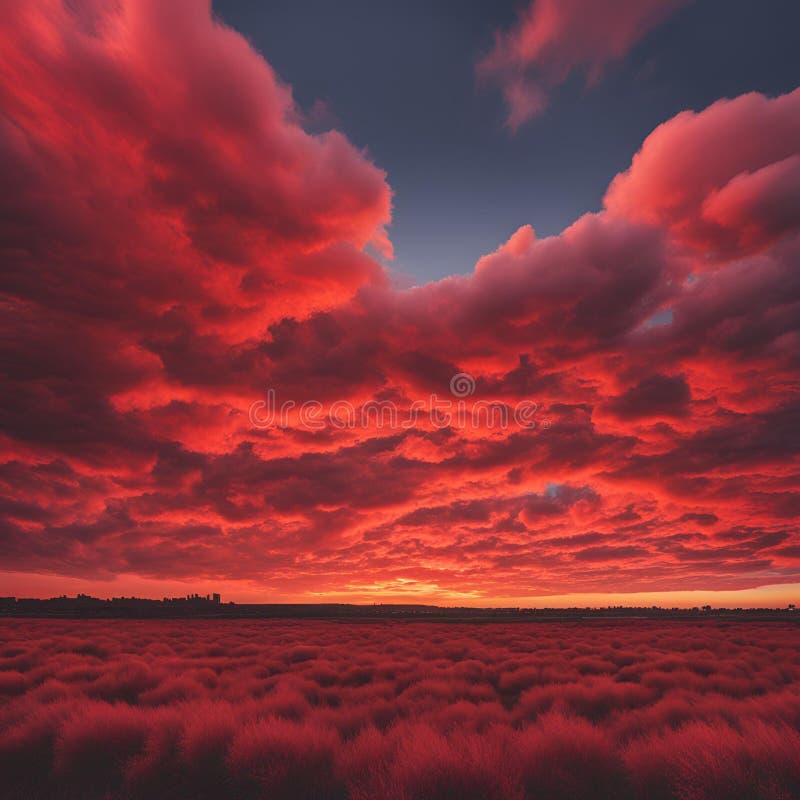 Big Fluffy Red Clouds in the Sky Stock Illustration - Illustration of ...