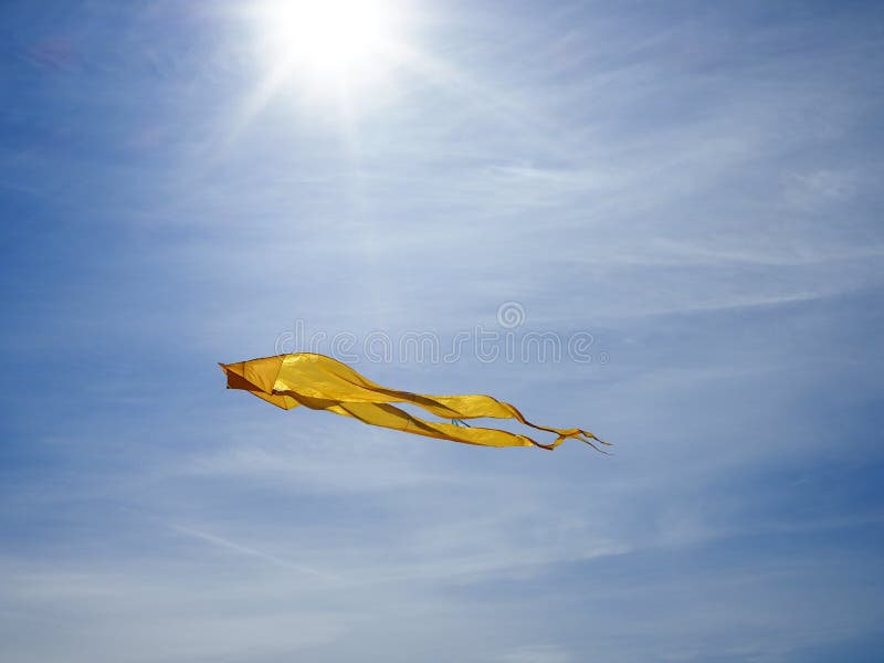 Big Flying Yellow Kite on Blue Background Stock Image - Image of summer ...