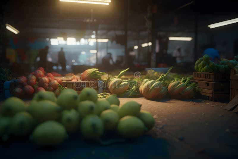 Big Food Market Outdoors. Neural Network AI Generated Stock ...