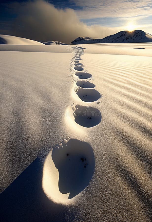 Big Footprints in the Snow. AI Generated Stock Photo - Image of winter ...