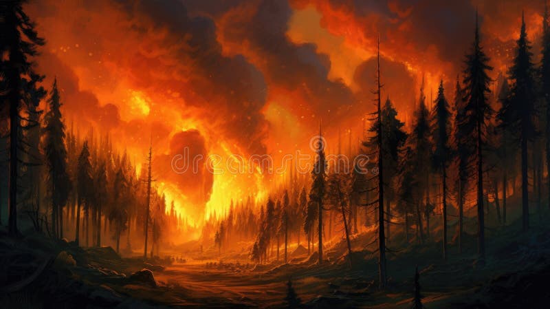 Big Forest Fire. Generative AI Stock Illustration - Illustration of ...