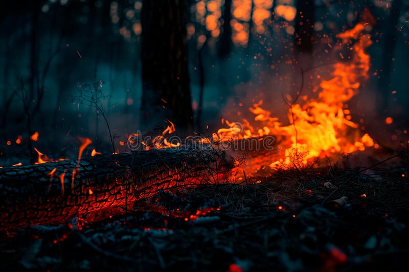 Forest in Fire with Big Flames in the Darkness. Stock Illustration ...