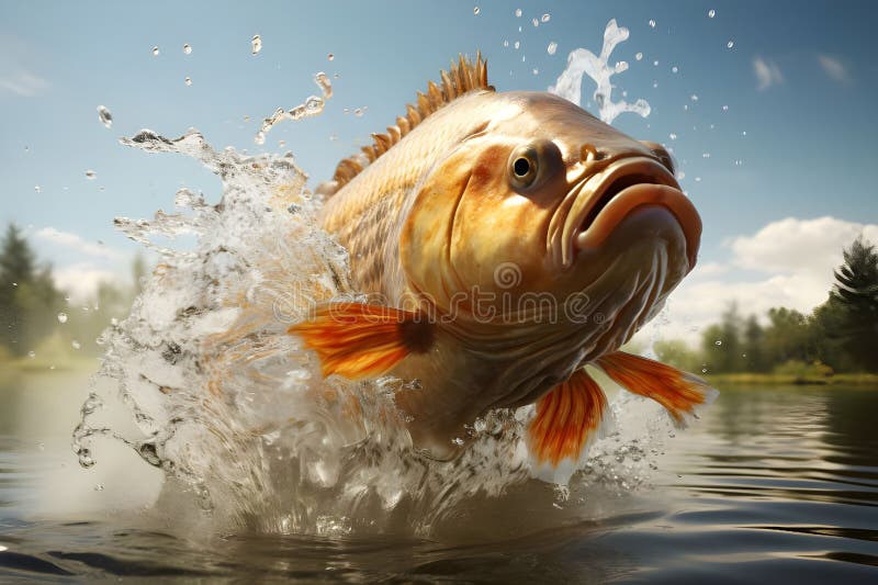 Big Freshwater Fish Floating on the Surface of the Water - Ai Generated ...