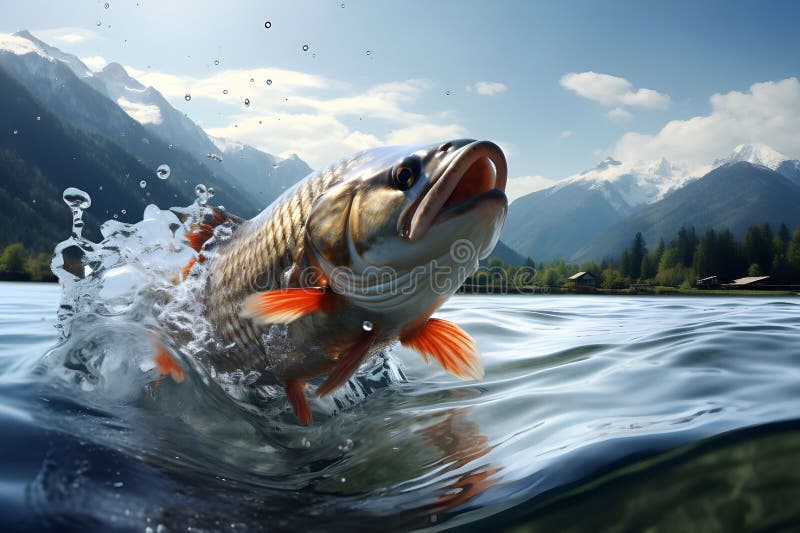 Big Freshwater Fish Floating on the Surface of the Water - Ai Generated ...