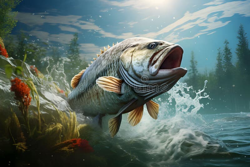 Big Freshwater Fish Floating on the Surface of the Water - Ai Generated ...