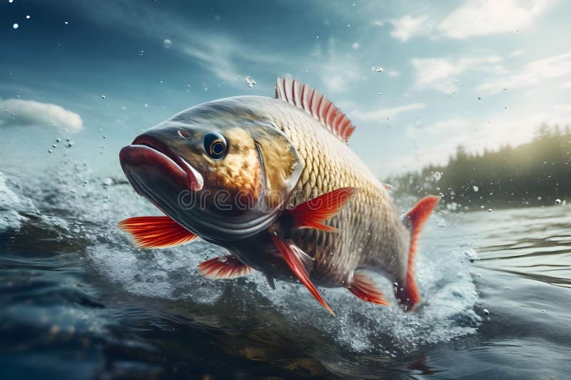 Big Freshwater Fish Floating on the Surface of the Water - Ai Generated ...