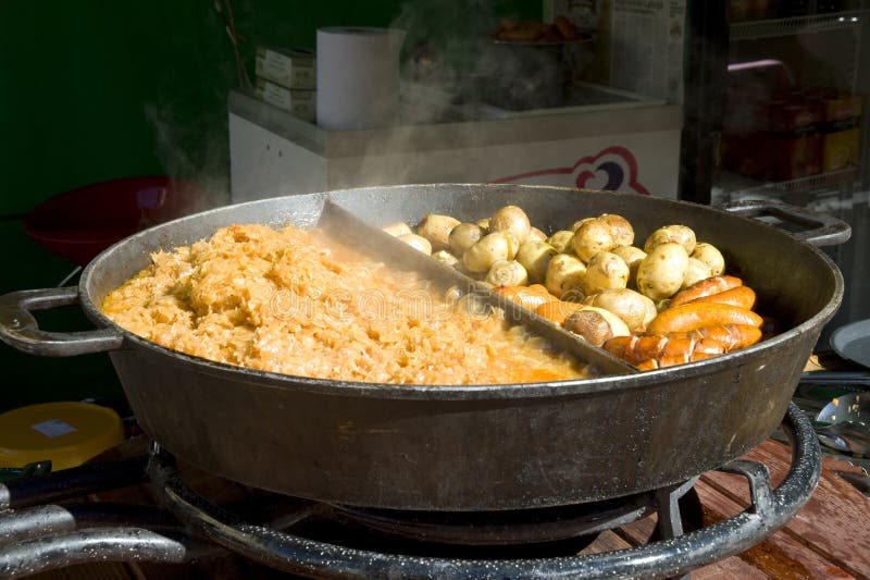 The Big Frying Pan with Hot Meal Stock Image - Image of potato, kitchen ...