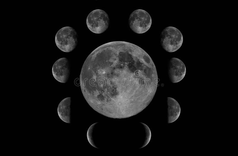 Big and Full Moon in All Its Phases Stock Illustration - Illustration ...