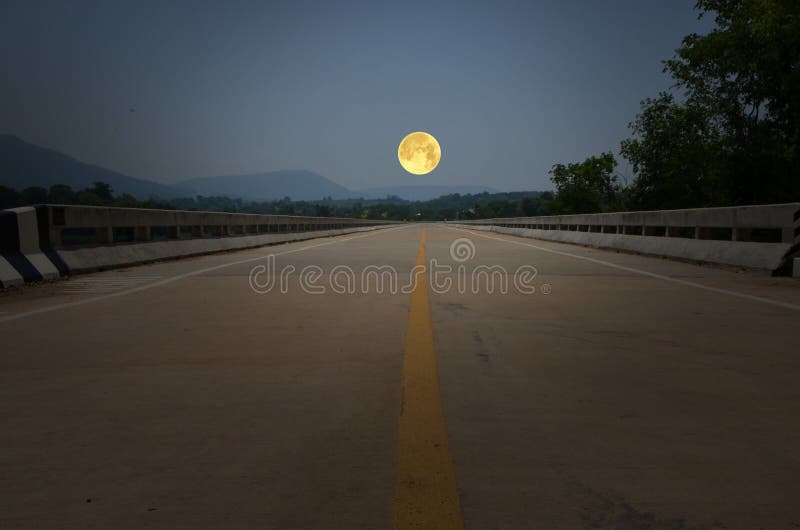 Big Full Moon Over Concrete Bridge Stock Image - Image of cement, line ...