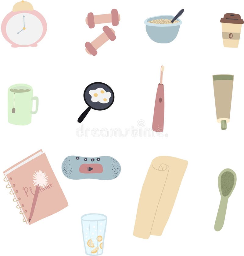 Big Gentle Set with Hand Drawn Set Morning Routine Stock Vector ...