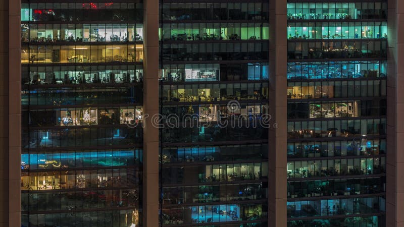 Big Glowing Windows in Modern Office Buildings Timelapse at Night Stock ...