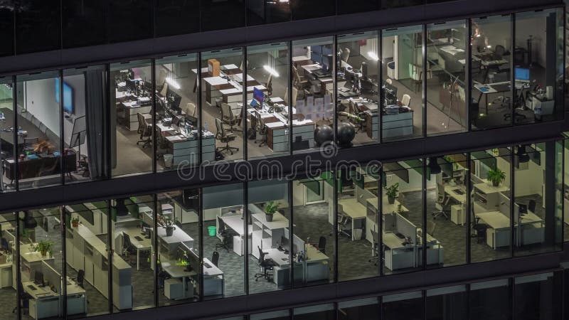 Big Glowing Windows in Modern Office Buildings Timelapse at Night Stock ...