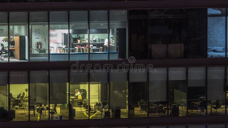 Big Glowing Windows in Modern Office Buildings Timelapse at Night Stock ...