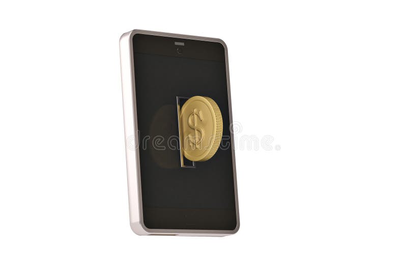 Big Gold Coin and Mobile Phone.3D Illustration. Stock Illustration ...