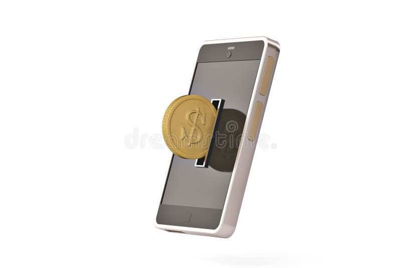 Big Gold Coin and Mobile Phone.3D Illustration. Stock Illustration ...