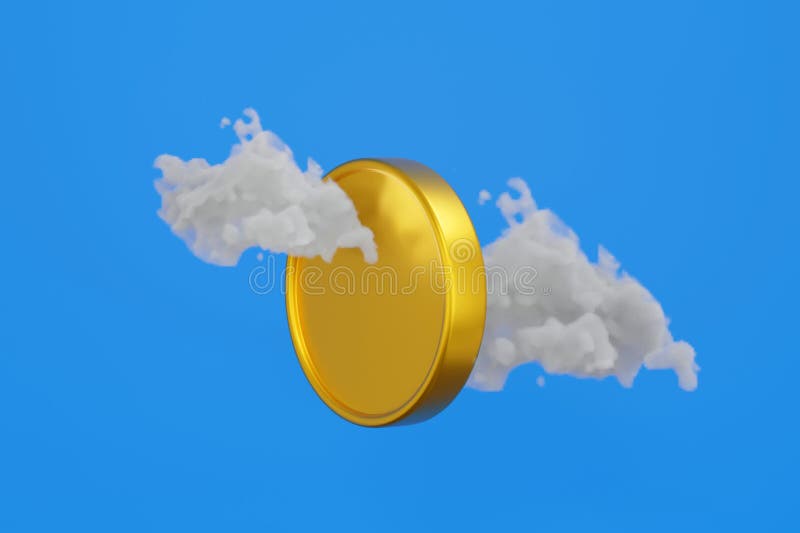 Big Gold Coin Spin Around the Cloud, Concept of Money Freedom, 3D ...