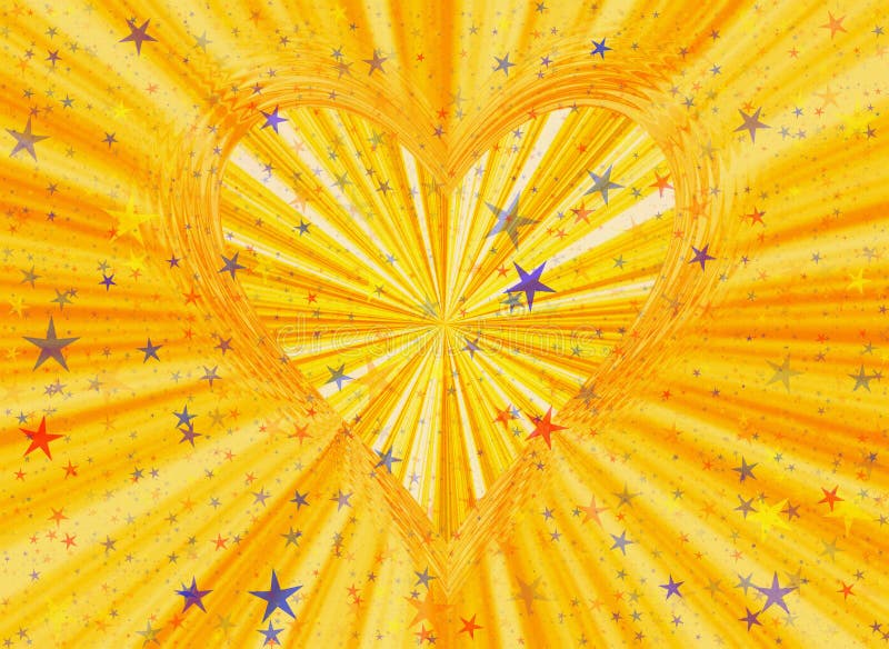 Big Gold Heart with Sun Rays Background Stock Illustration ...