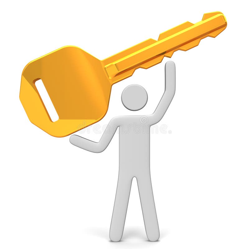 Big Gold Key and Person stock illustration. Illustration of hang - 33551482