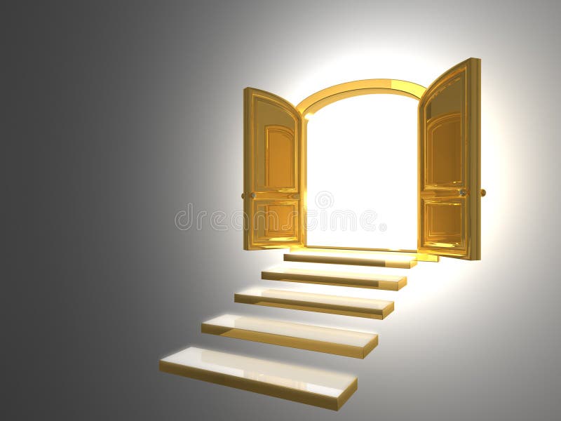 Big Golden Door Opened on White Stock Illustration - Illustration of ...