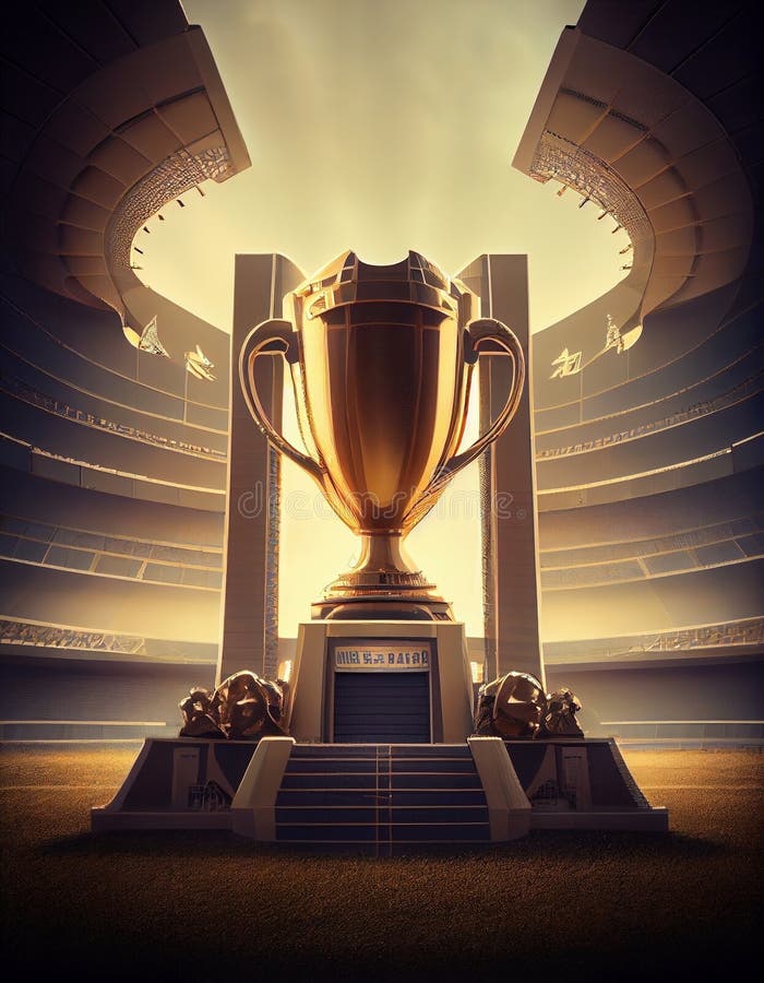Big Golden Trophy on Stadium, Created with Generative AI Stock ...