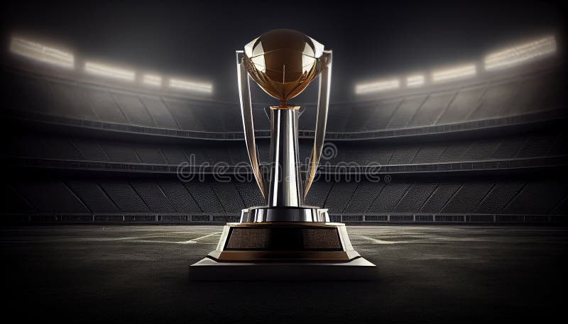 Big Golden Trophy on Stadium, Created with Generative AI Stock ...