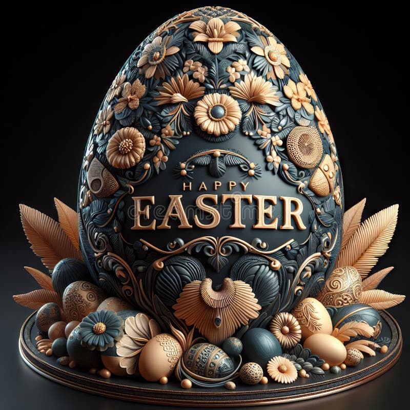 A Big Gorgeous Easter Egg with Isolated on Black Background. Happy ...