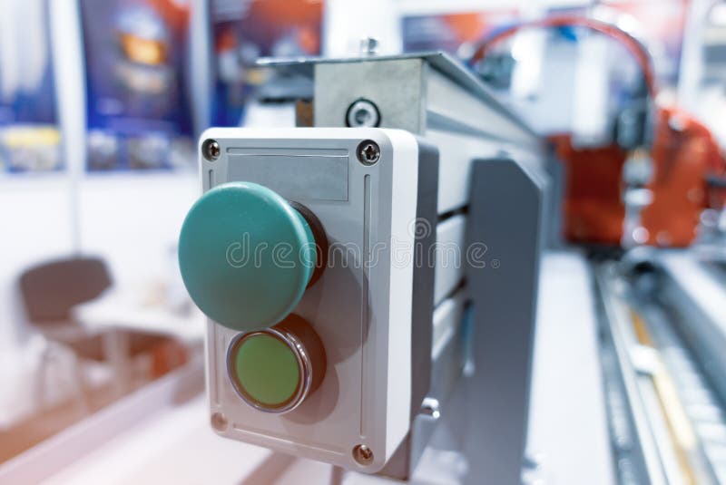 Big Green Button on an Industrial Machine Stock Image - Image of ...