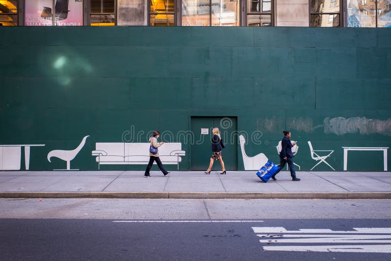 Big Green Construction Barrier Wall in New York City Editorial Photo ...