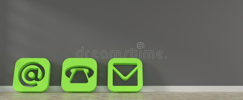 Big Green Contact Icons in a Grey Room Stock Illustration ...