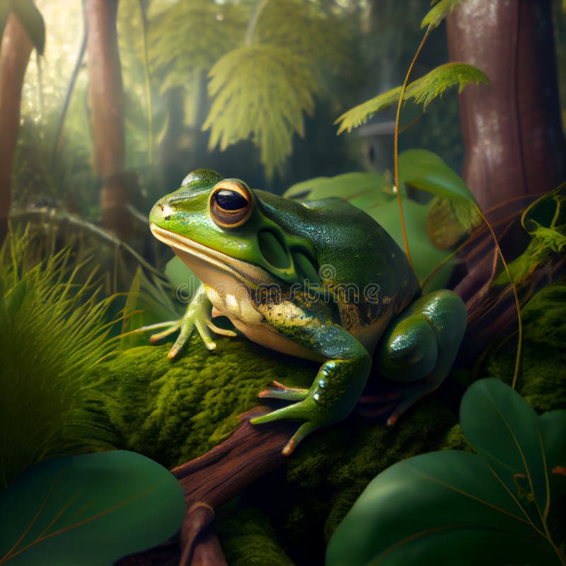 Big Green Frog in Tropical Spring Forest Stock Illustration ...