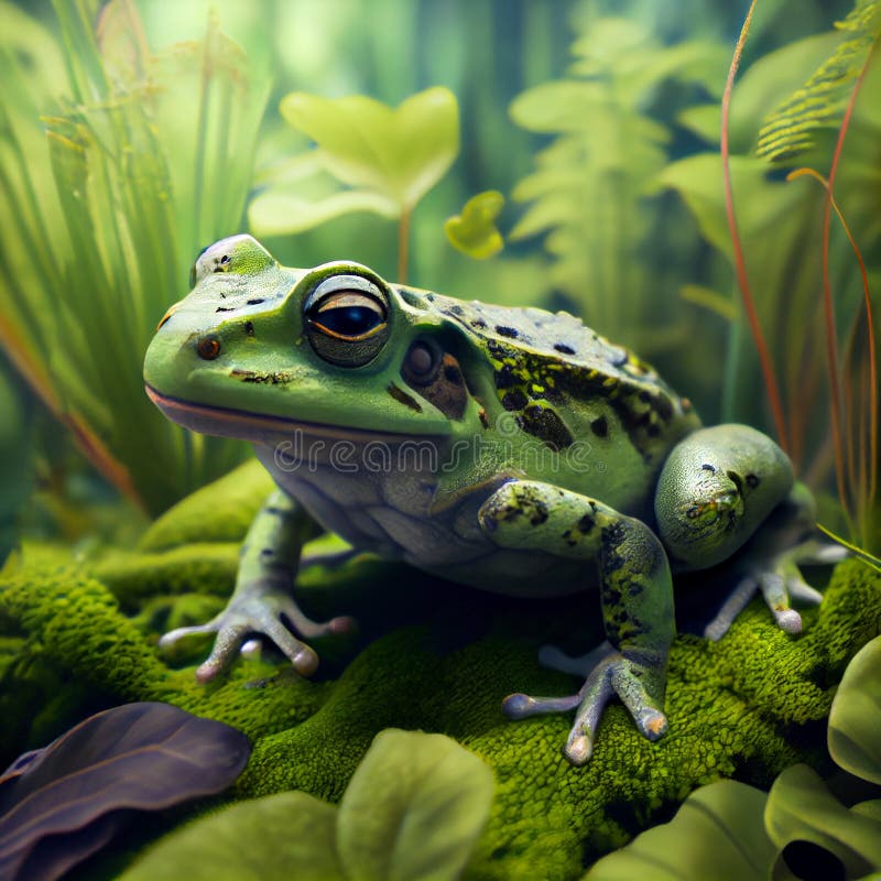 Big Green Frog in Tropical Spring Forest Stock Illustration ...