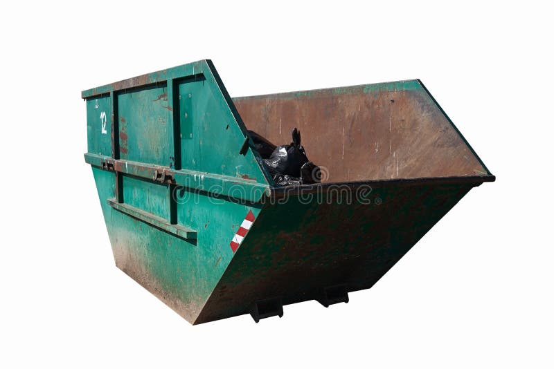Big Green Metal Trash Container Isolated on White Background Stock ...