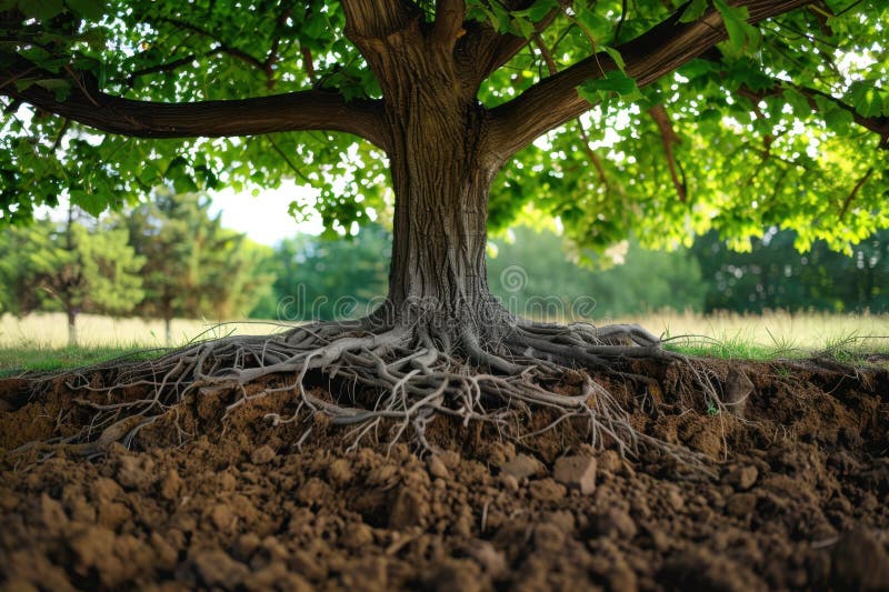 A Big Green Old Tree with Wriggling Roots Stock Photo - Image of nature ...