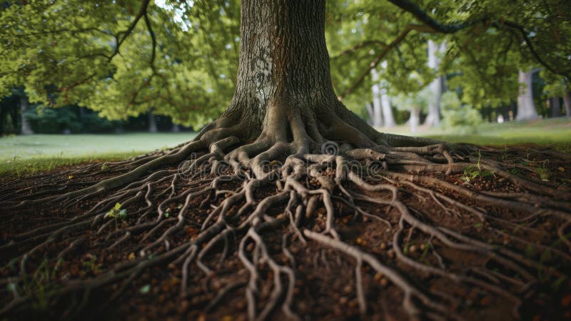 A Big Green Old Tree with Wriggling Roots Stock Photo - Image of leaves ...