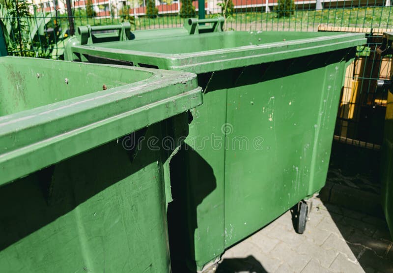 Large Green Garbage Bins in the City – Waste Management and Recycling ...