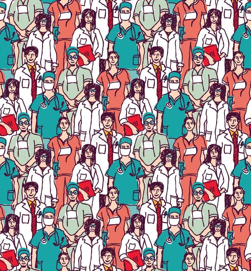 Big Group Doctors Seamless Pattern Color Stock Vector - Illustration of ...