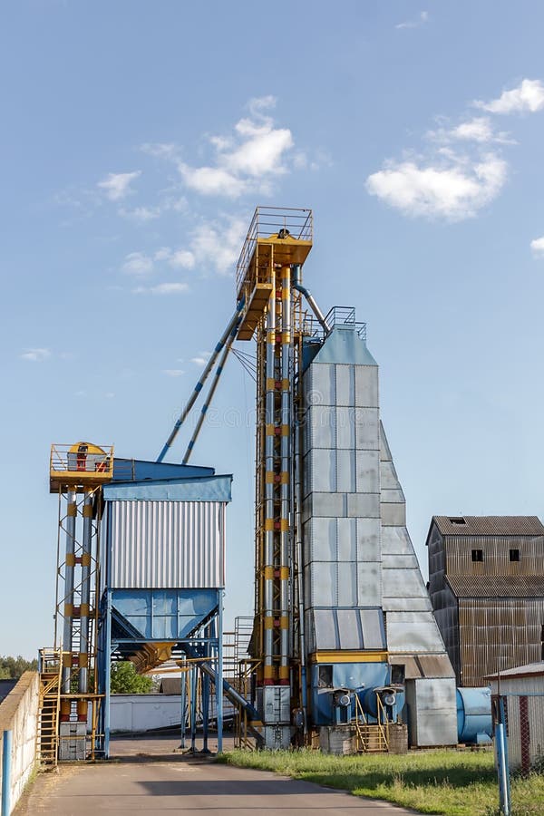 Big Group of Grain Dryers Complex for Drying Wheat. Modern Grain Silo ...