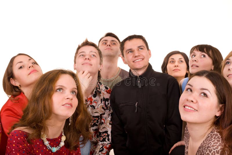 Crowd Of People Looking Up