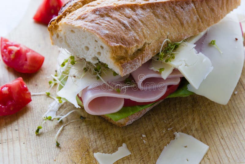 Big ham sandwich stock image. Image of sprouts, cheese - 98565057