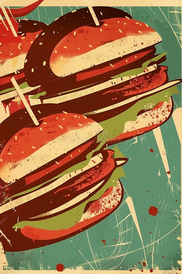 Big Hamburger on Old Paper Texture. Fast Food Menu Vector Cover Design ...