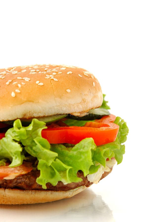 Big Hamburger Side View Isolated Stock Image - Image of burger, fast ...
