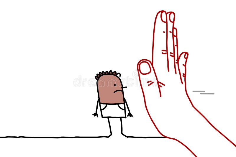 Big Hand with Cartoon Character - Stop Sign Facing a Black Man Stock ...