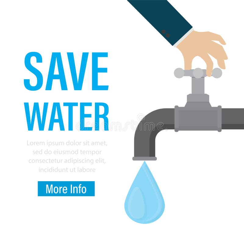 Big Hand Closes Tap with Water. Ecology Problems Concept Stock Vector - Illustration of splash ...